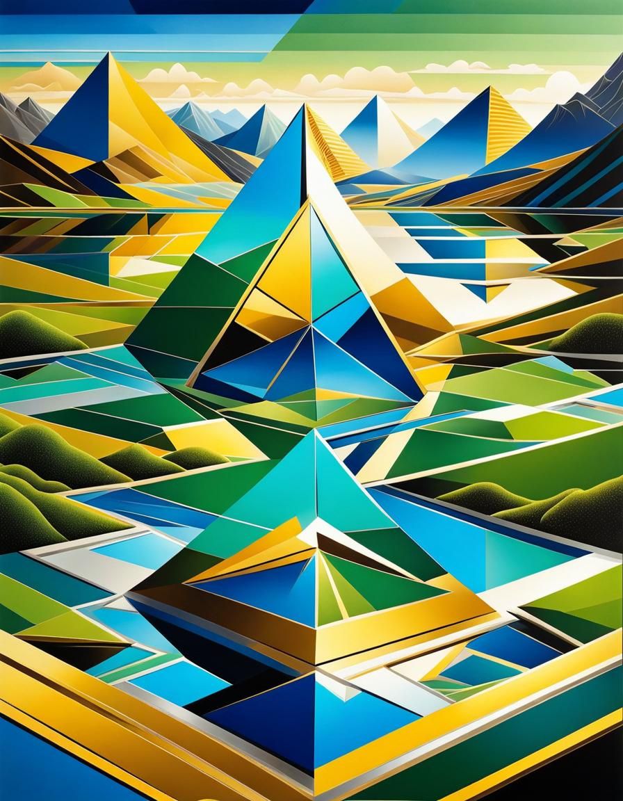 Pyramidal geometric landscape - Vibrant Geometric Mountain L...