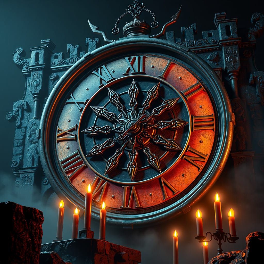 transit back to ancient times - Ominous Clock Tower in Dark,...