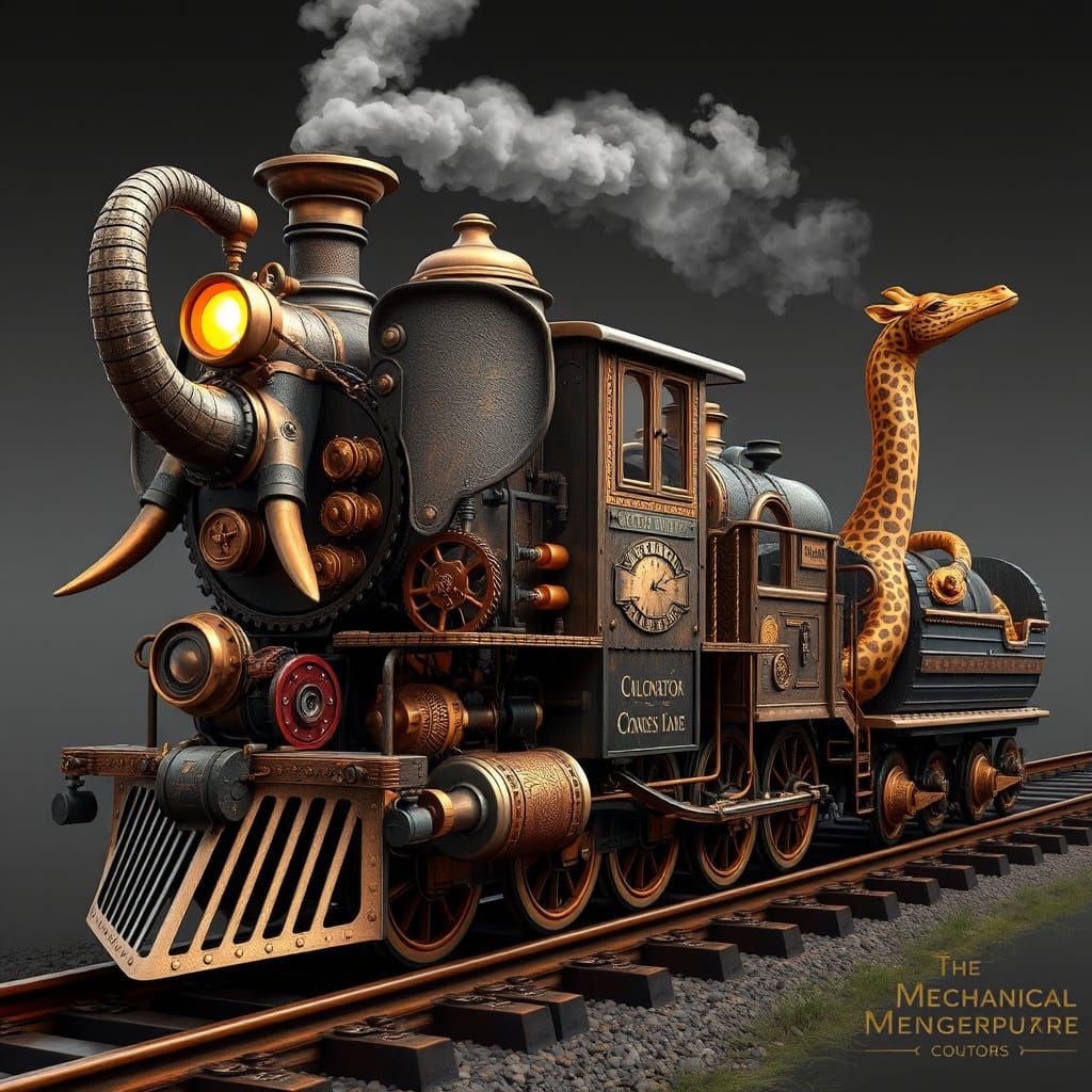 Steampunk Train of Mechanical Beasts - AI Art