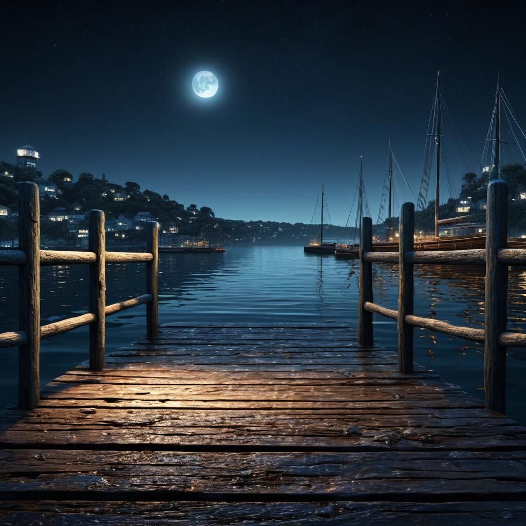 Boat Dock At Night - AI Generated Artwork - NightCafe Creator