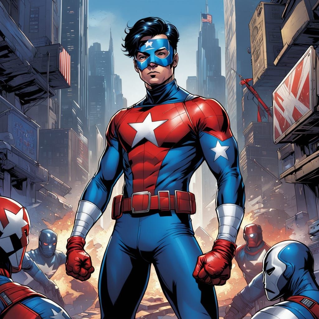 Liberty Boy - Patriotic Teenage Superhero in Comic Book Styl...