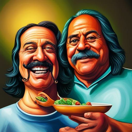 Cheech marin and tommy Chong laughing eating salad - AI Generated ...