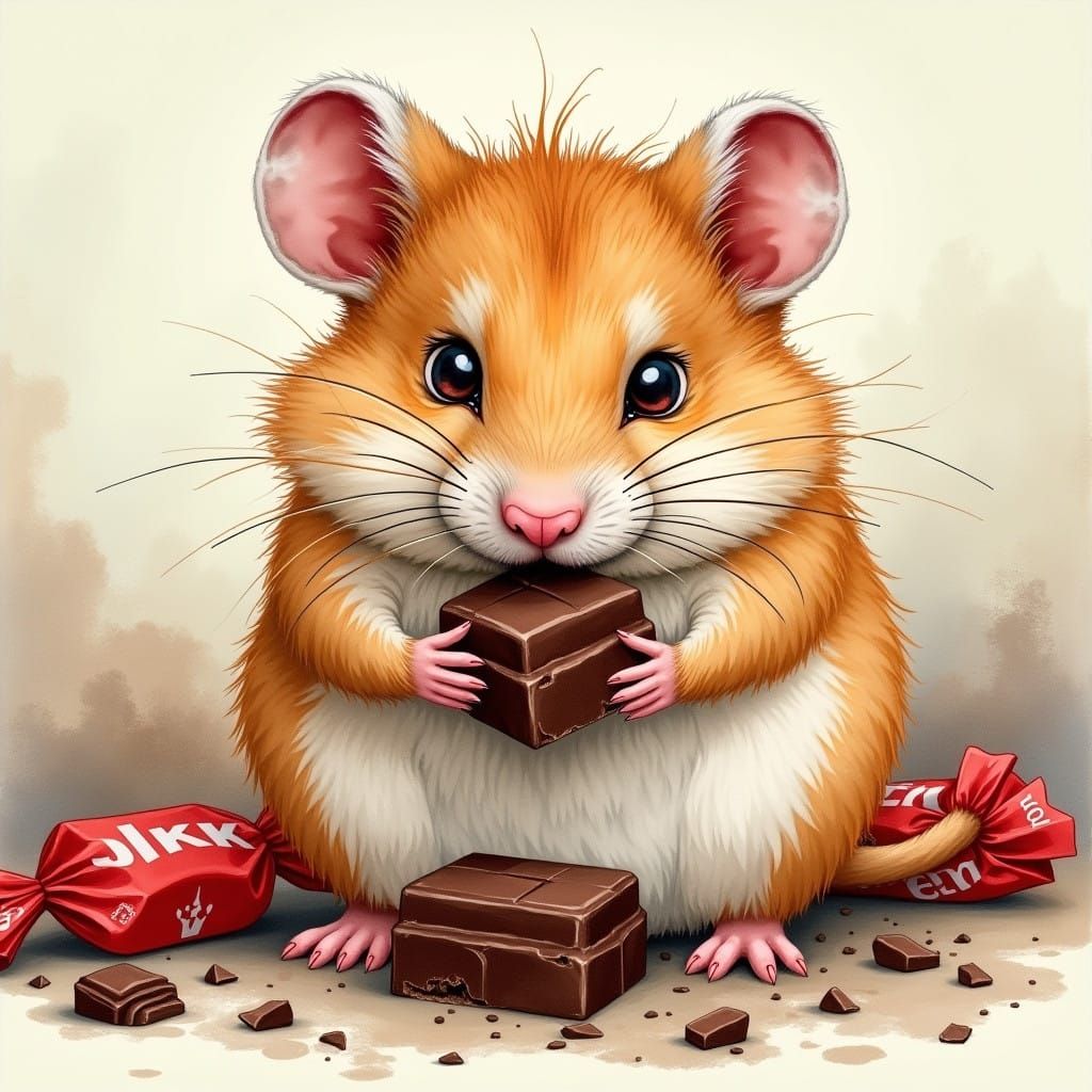 Mischief-Making Hamster Devours Decadent Chocolate - AI Art