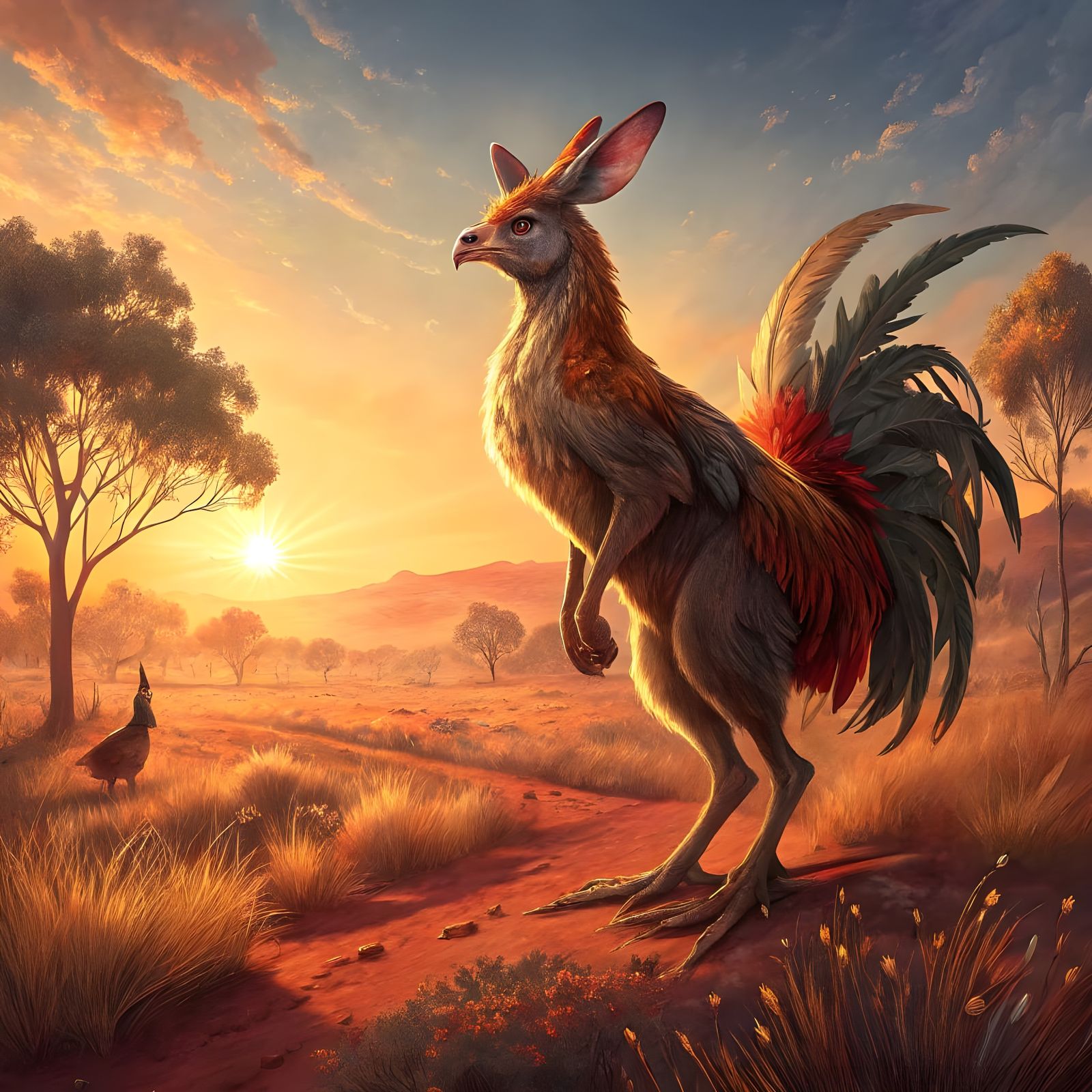Kangarooster - Majestic Kangaroo-Rooster Hybrid in Vibrant A...
