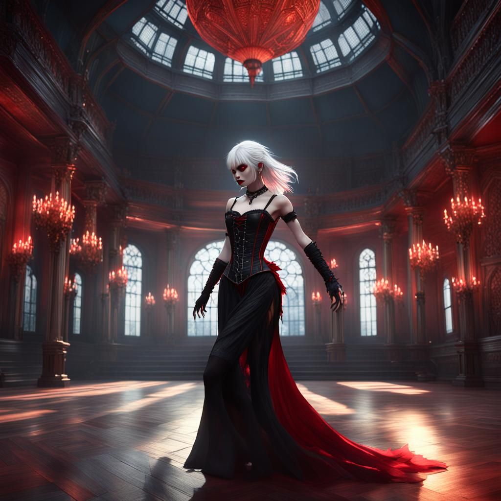 Beautiful young female human vampire with white hair and red eyes ...