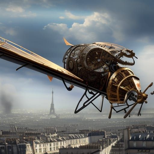 Steampunk flying machine in Paris - AI Generated Artwork - NightCafe ...