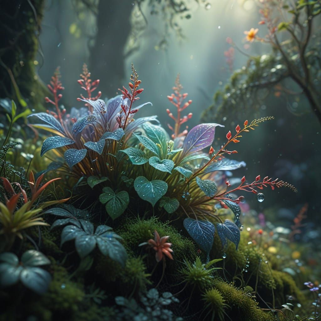 Imaginary Plants, stock foto - Glowing Fantasy Blooms Amidst...