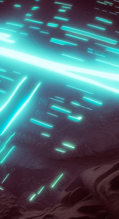 an atoll, cyberpunk, HR giger, neon-Blue, industrial, bio-organic ...