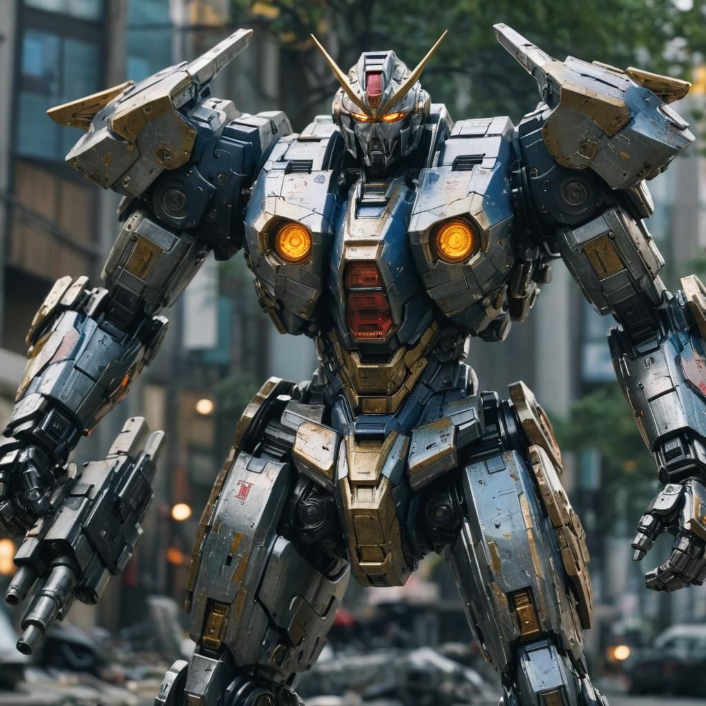 A tracking shot of a mech that takes physical features from Gundam Wing ...