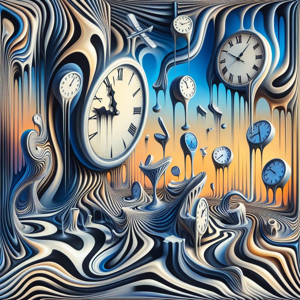 In the surrealist Op Art world , distorted clocks drape across a ...