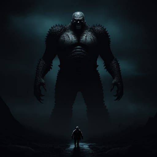 a new take on David and Goliath - Dark Monstrous Figure Emer...