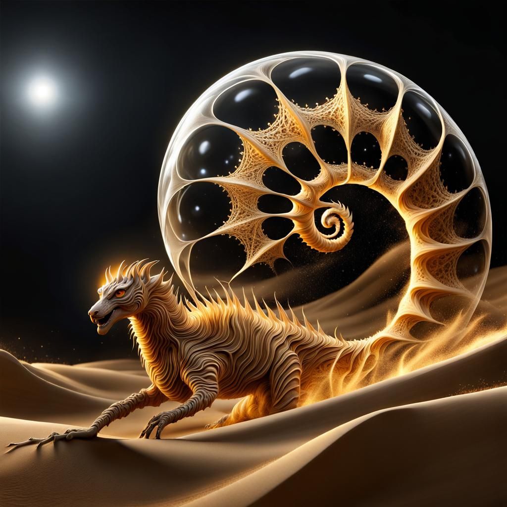 Sand creature dissolving into a swirl of transparent sand, fantasy ...