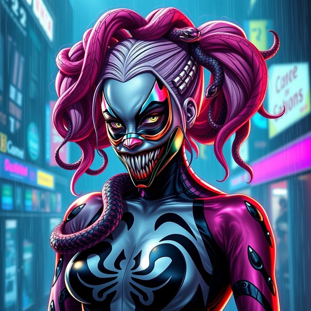 Harley Quinn in Neon Viper Anime CGI Drawing Style - AI Art
