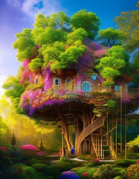 Spring Treehouse - AI Generated Artwork - NightCafe Creator