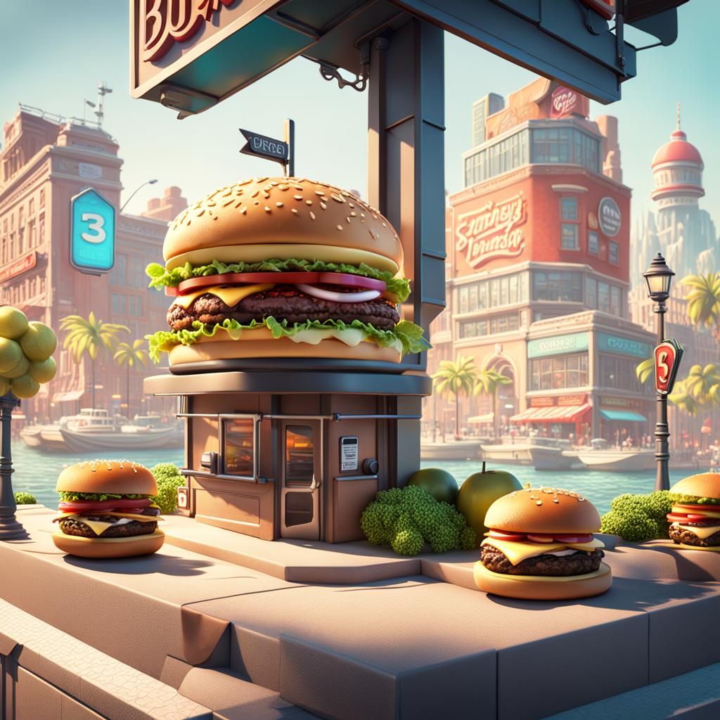 burger island buildings are burgers - AI Generated Artwork - NightCafe ...