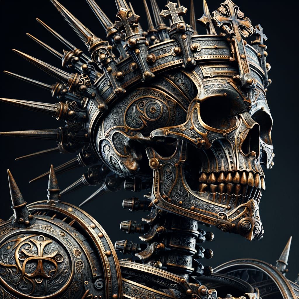 Metallic Skeleton with Ornate Brass or Steel Filig... - AI Art