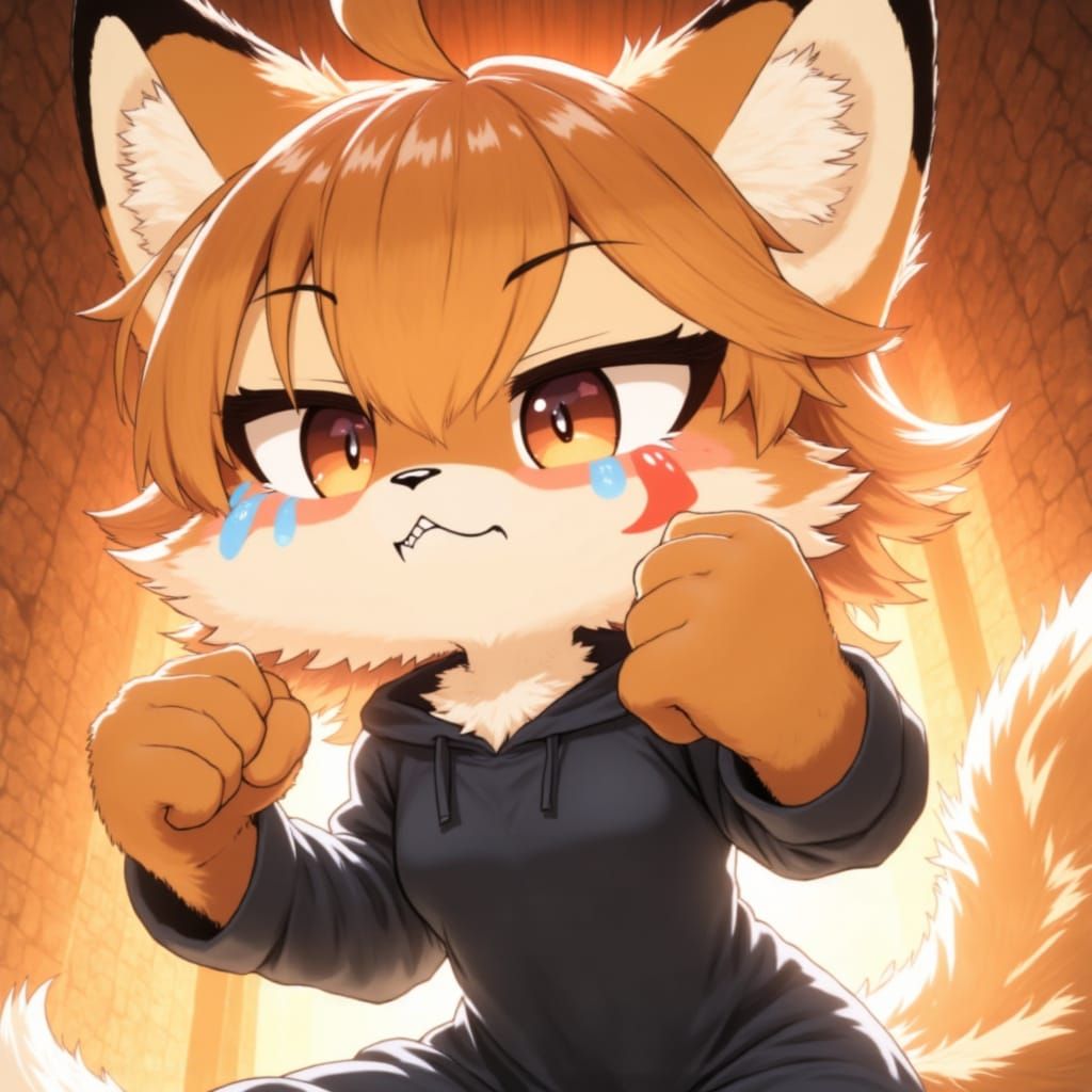 Wanna Fight? - Angry Chibi Anime Face with Exaggerated Teard...