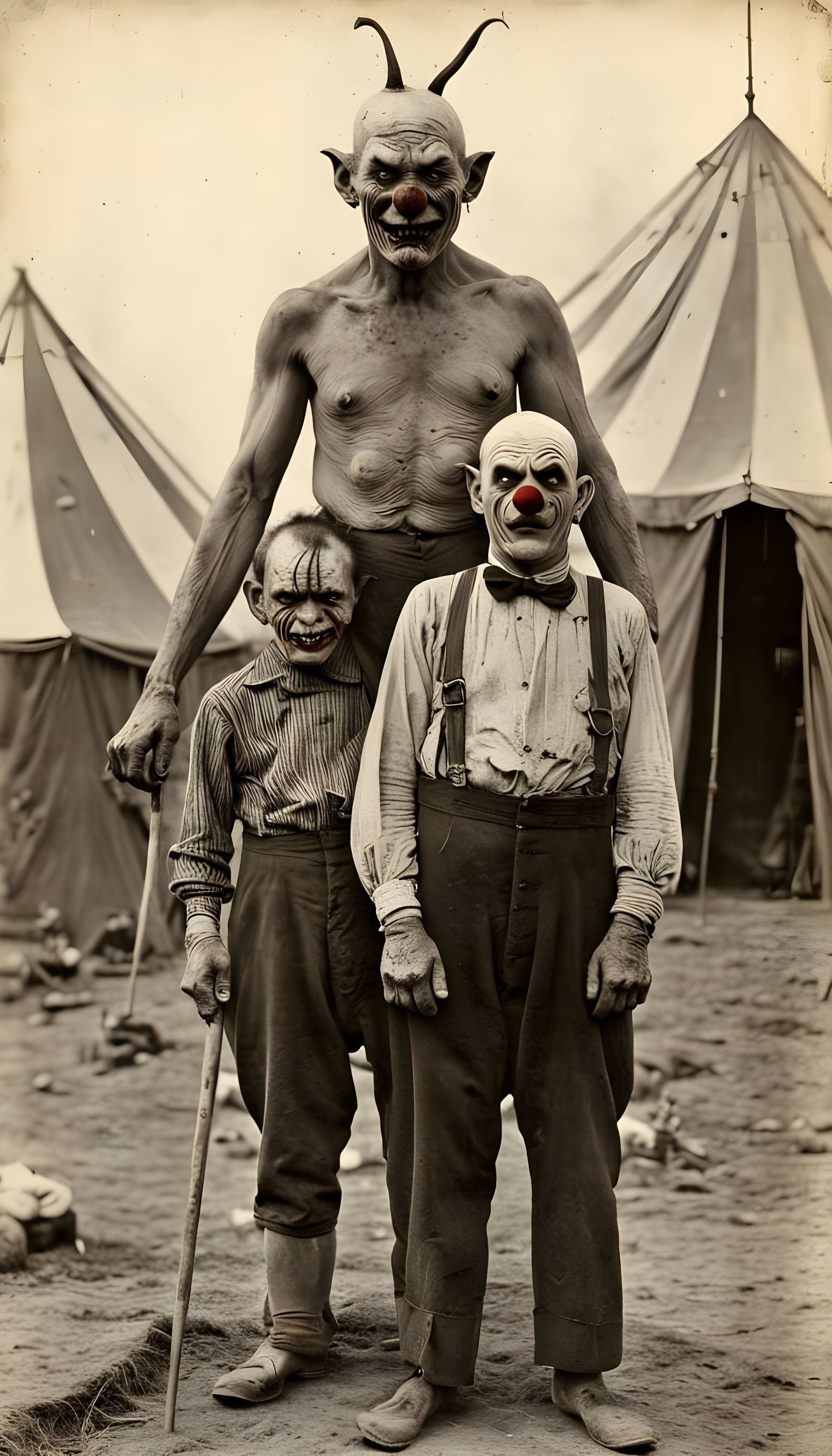 Sepia Toned Vintage Side Show Circus Clown Photos