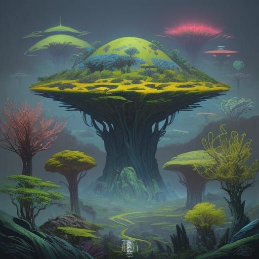 Alien Ecosystem Map in Futuristic, Hand-Drawn Styl... - AI Art