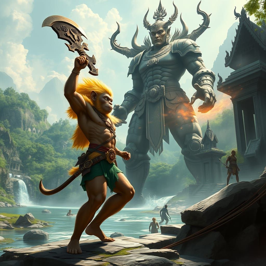 Hanuman Battles the Giant of Wat Jaeng in an Epic ... - AI Art