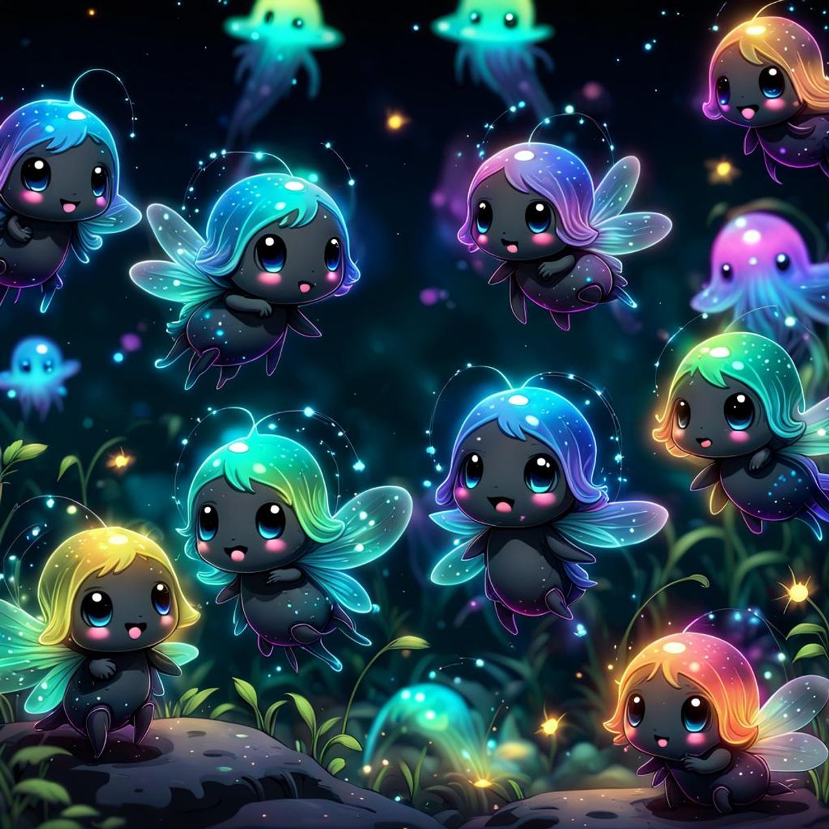 chibi, fireflies, ... - AI Generated Artwork - NightCafe Creator