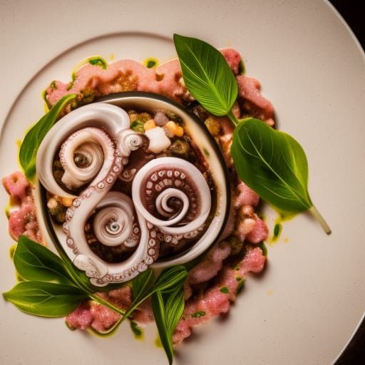 an octopus tartare in a chic restaurant, fashion food, trendy food ...