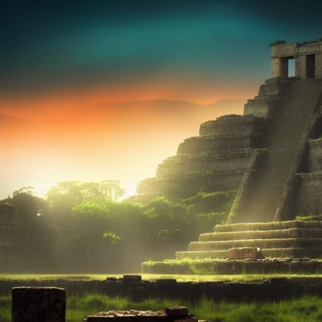 Ancient Aztec ruins at dusk. - AI Generated Artwork - NightCafe Creator