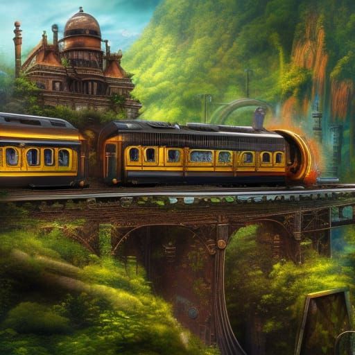 Jungle Mansion Train - AI Generated Artwork - NightCafe Creator