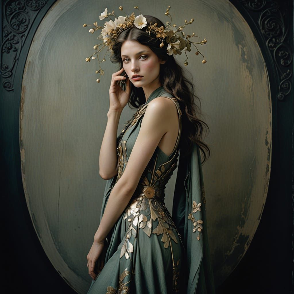 Art nouveau Spring - Surreal Art Nouveau Goddess in Springti...