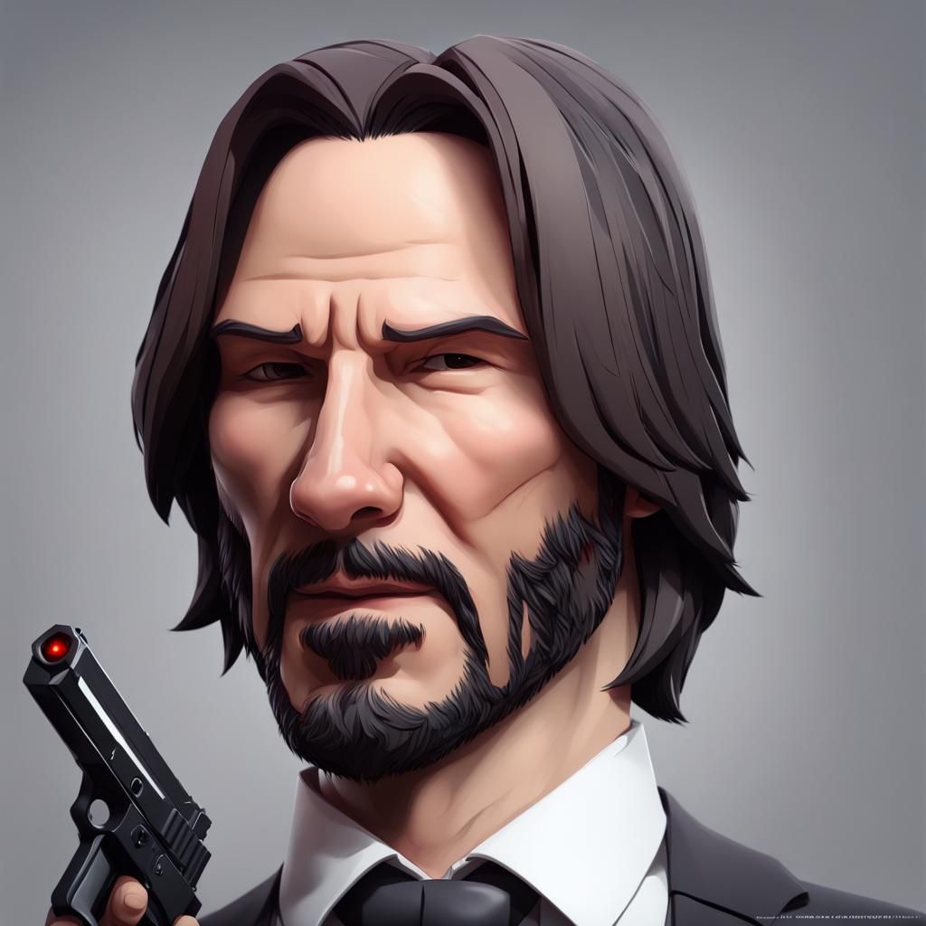 movie character "John Wick", with a "cork gun", smirk, chibi style - AI ...