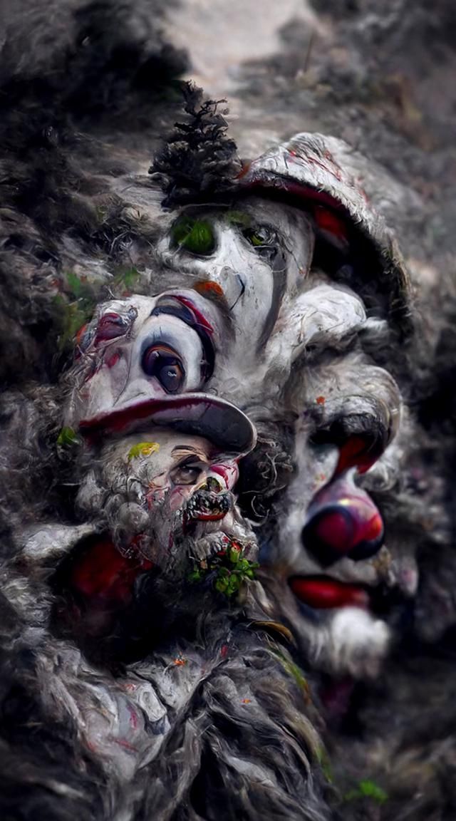 Clown horror photography by Carr Clifton & Galen Rowell, 16K resolution ...