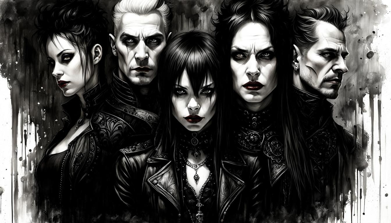 charcoal sketch; urban goth punk; vampire family portrait, "Bloodlines ...