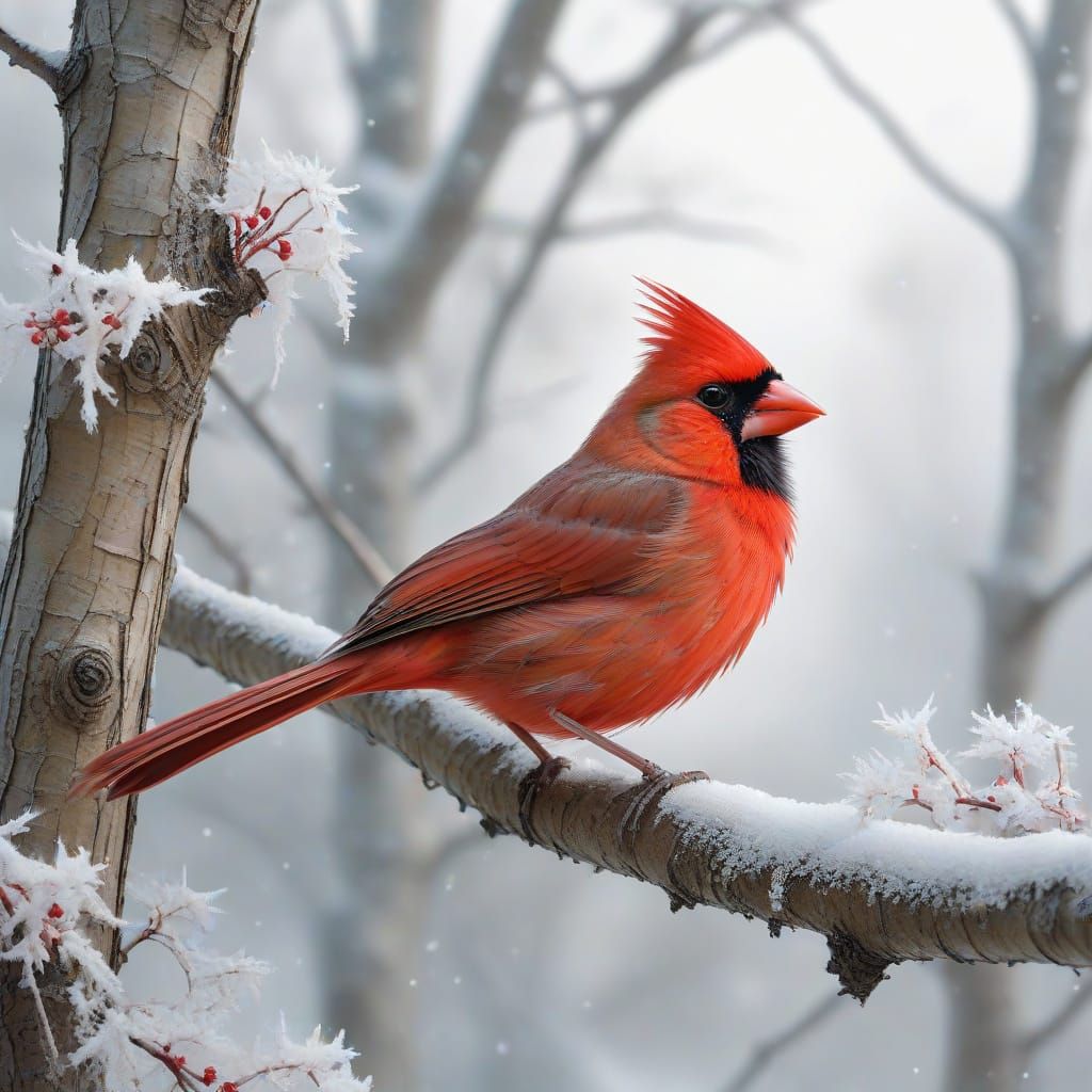 Surreal Cardinal Portrait in Frosty Winter Landsca... - AI Art
