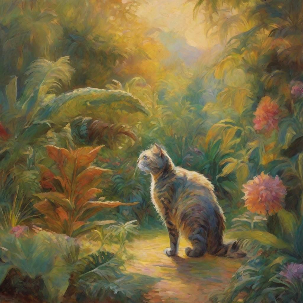 Whimsical Dinocat Born in an Impressionist Garden - AI Art