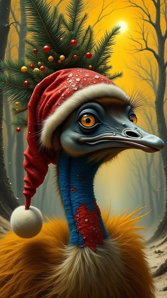 Jitters - Whimsical Emu in Cyberpunk Comic Art Style