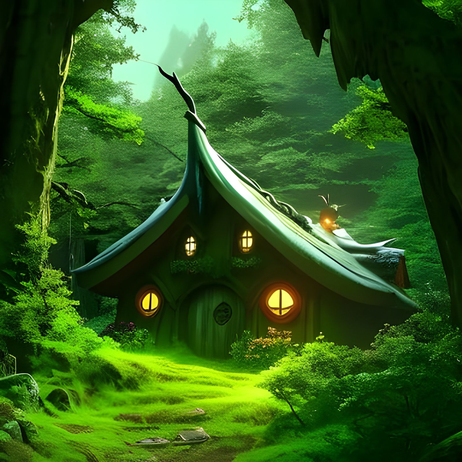 Deep Forest Cottage - AI Generated Artwork - NightCafe Creator
