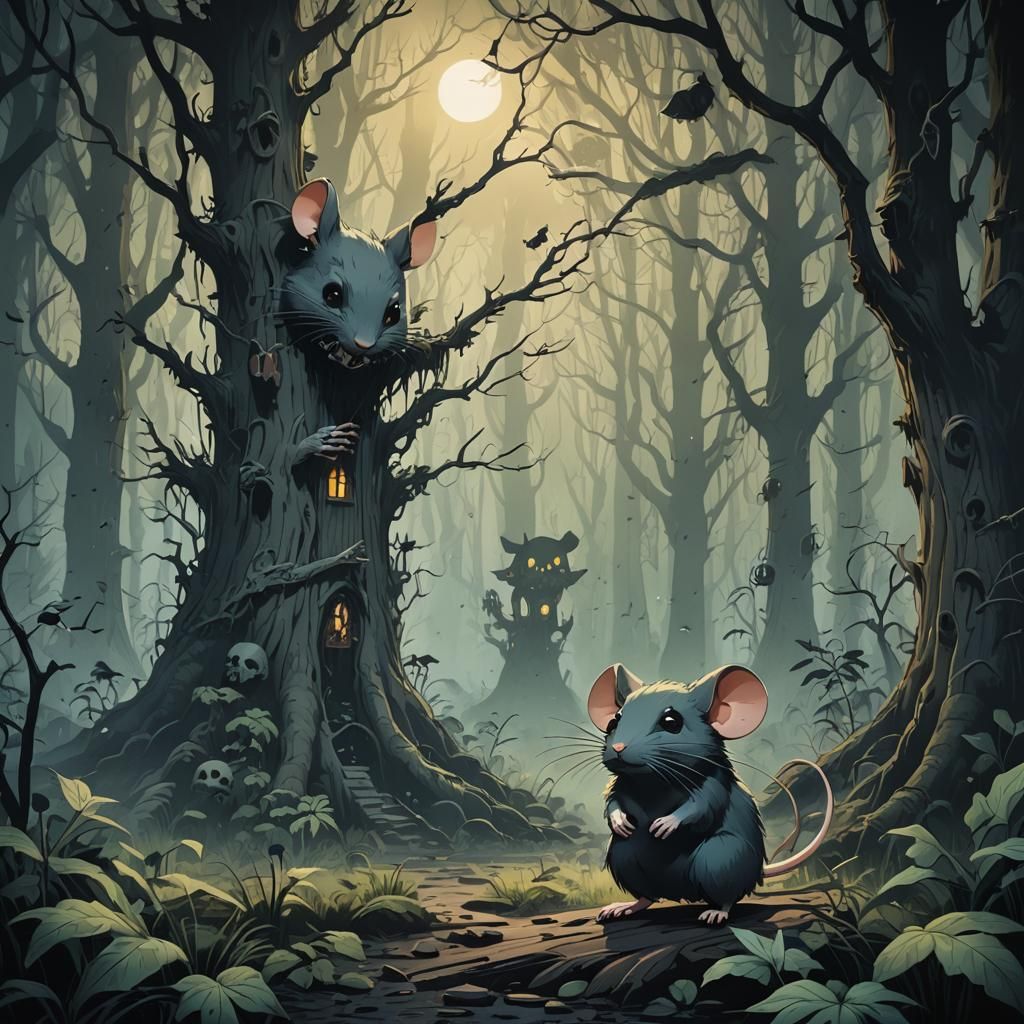 mouse spooky gothic foggy forest - AI Generated Artwork - NightCafe Creator