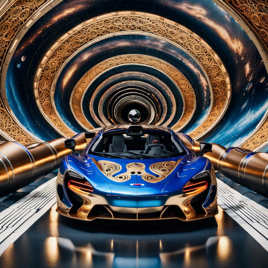 A idigo blue with shiny gold metallic filigree patterns McLaren race ...