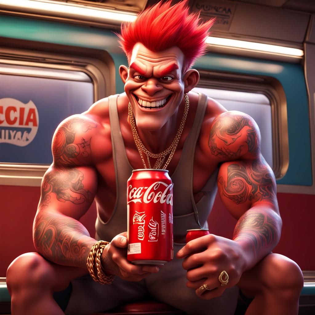 a pixar red mutant with tattoos and a red and white tanktop wearing ...