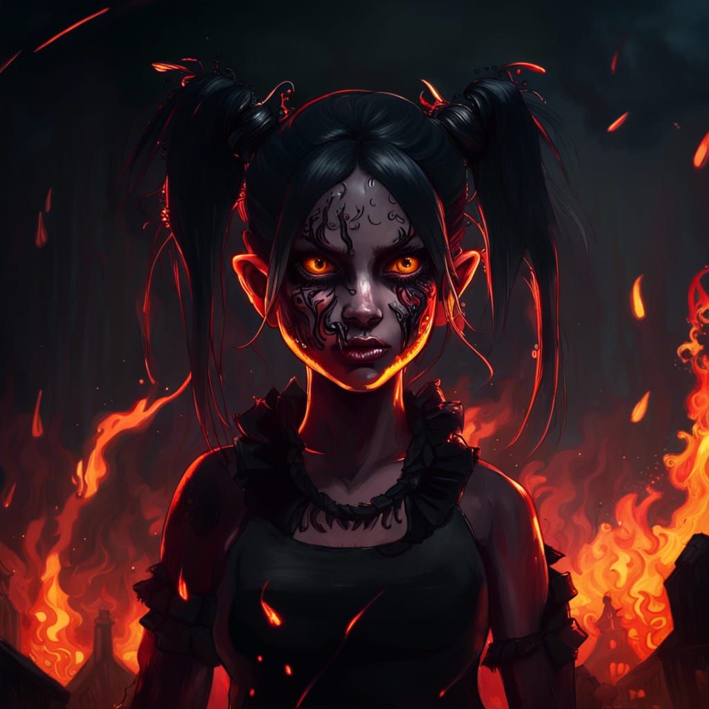 demonic girl with fire - AI Generated Artwork - NightCafe Creator
