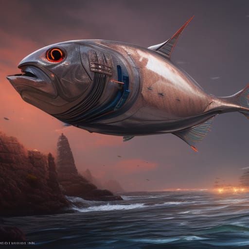 Flying tuna goes wild - AI Generated Artwork - NightCafe Creator
