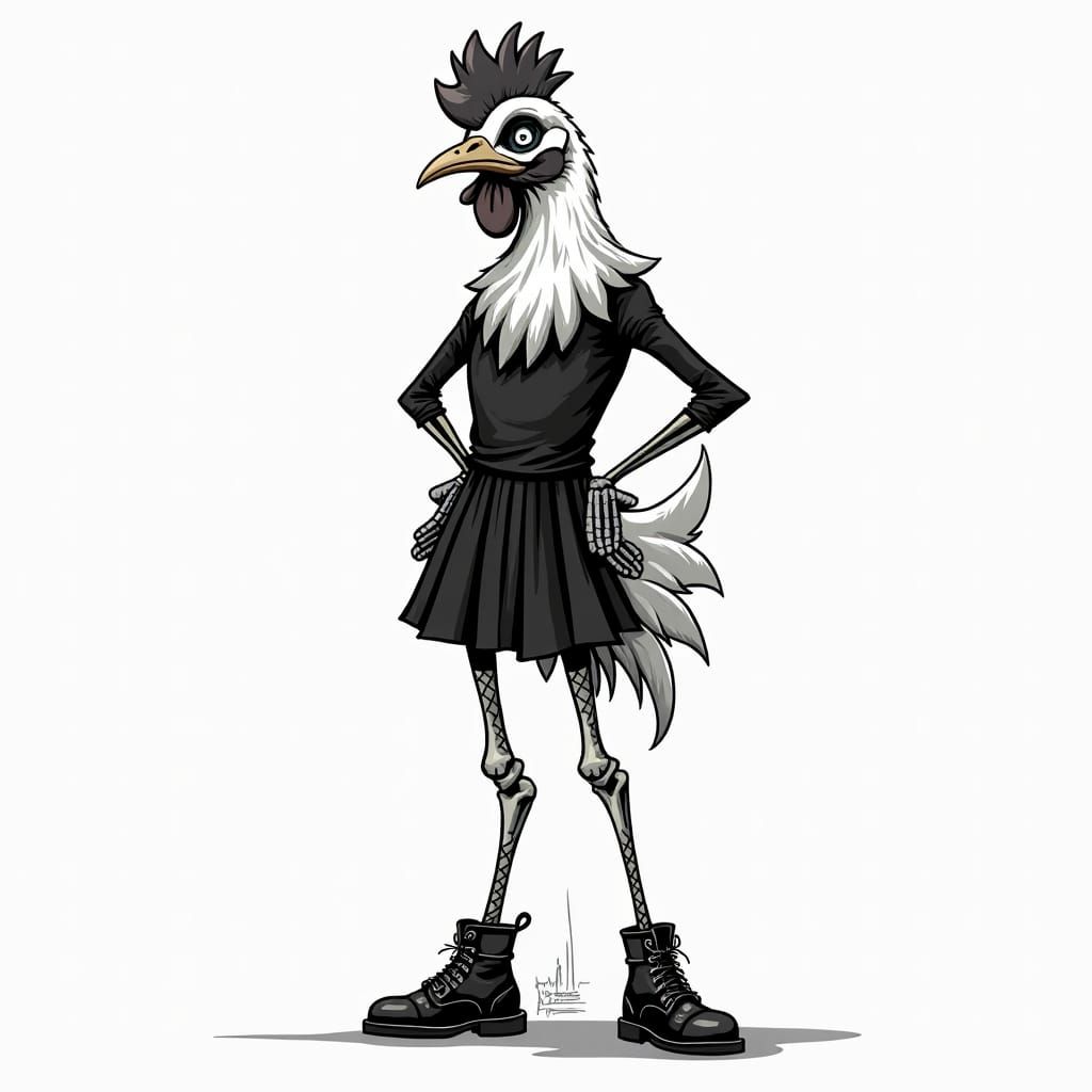 grumpy goth chick - Gothic Skeletal Chicken in Burtonesque S...