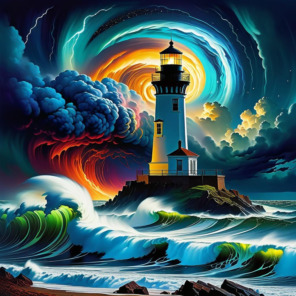 Stormy Lighthouse-scape - AI Generated Artwork - NightCafe Creator