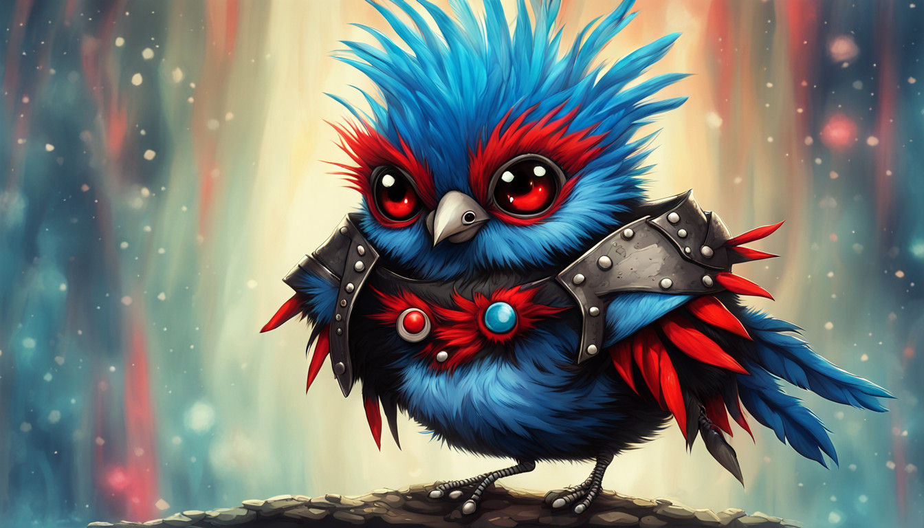 Whimsical Chibi Bird in Gothic Punk Regalia - AI Art