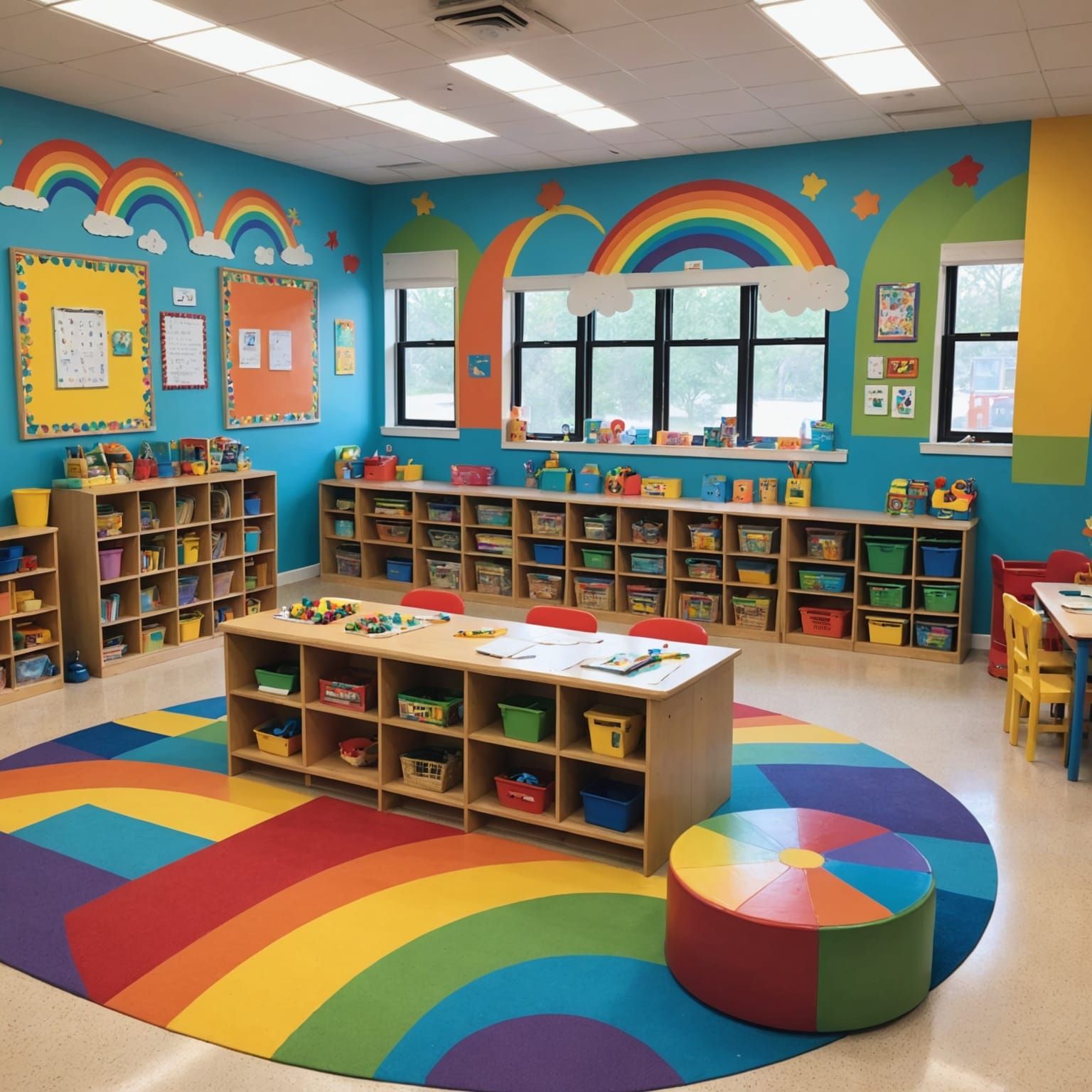 Early 2000s Preschool Classroom in Whimsical Rainb... - AI Art