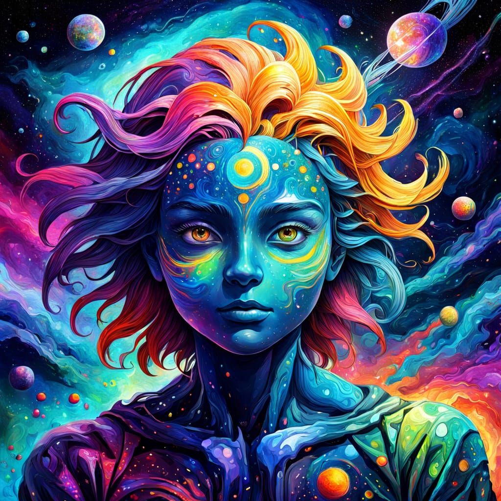 Cosmic Child - Vibrant Cosmic Wonderland in Mixed Media