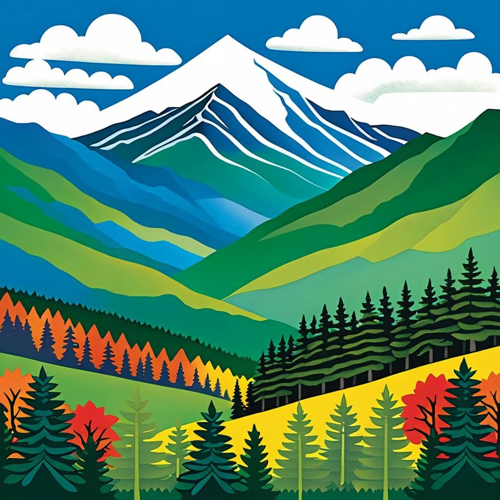 beautiful mountains of NH illustration by Tomie dePaola - AI Generated ...
