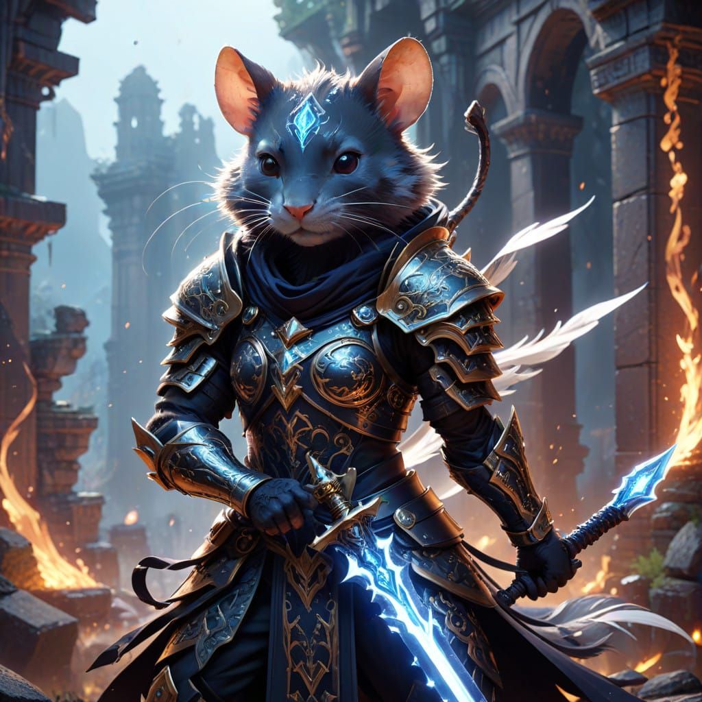Magic Rat-Warrior, with sword - Majestic Dark-Furred Rat-War...