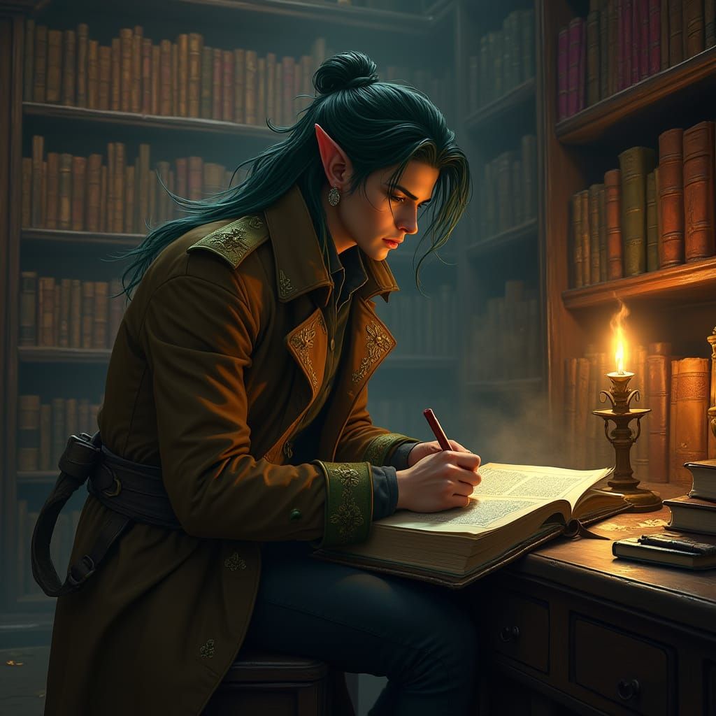 Mysterious Library Investigation in Dark Fantasy S... - AI Art