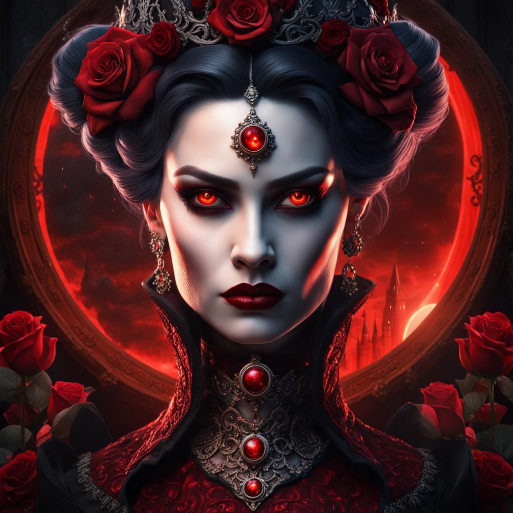 Photorealistic close-up head and shoulders portrait of a majestic evil ...